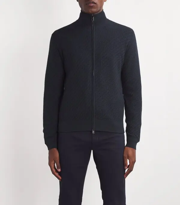 Brioni Cotton-silk-cashmere Zipped Sweater - Blue