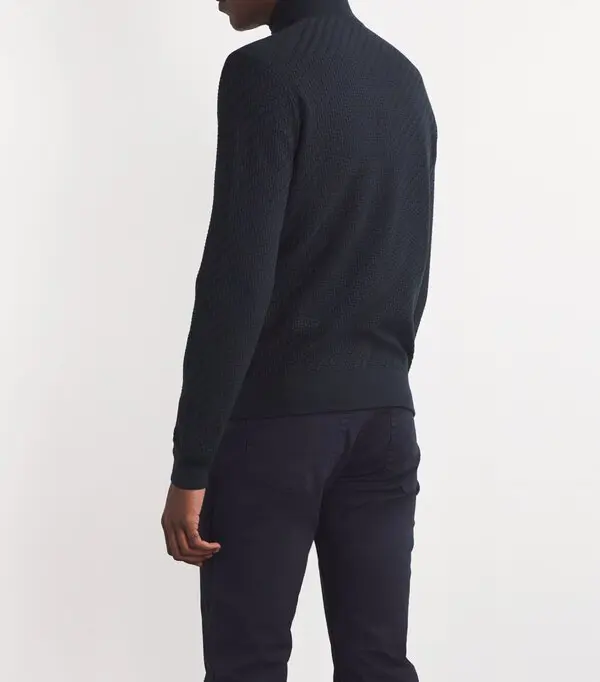 Brioni Cotton-silk-cashmere Zipped Sweater - Blue