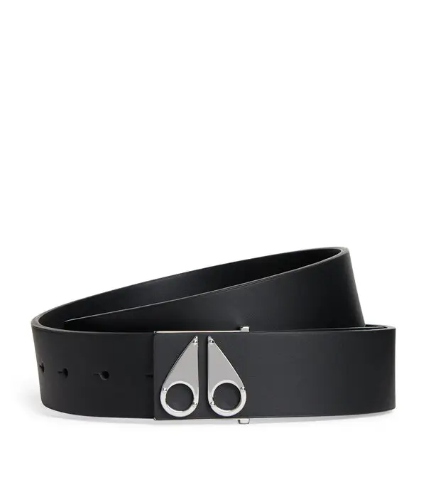 Moose Knuckles Leather Logo Belt - Black