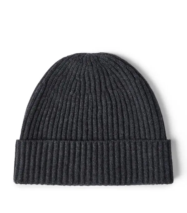Brunello Cucinelli Cashmere Rib Knit Beanie - Black