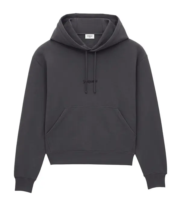 Saint Laurent Cotton Logo Hoodie - Grey