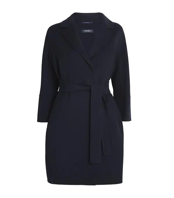 Max Mara Virgin Wool Short Wrap Coat - Blue