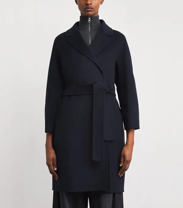 Max Mara Virgin Wool Short Wrap Coat - Blue