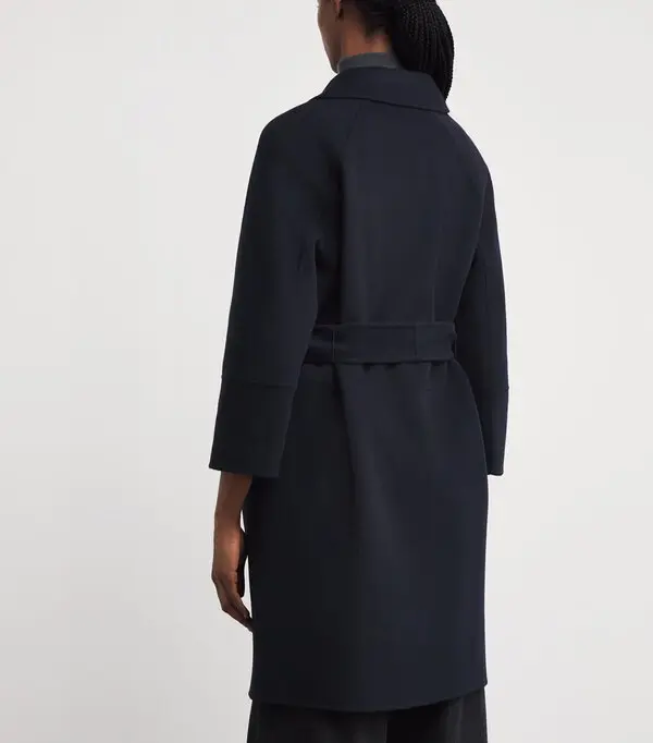 Max Mara Virgin Wool Short Wrap Coat - Blue
