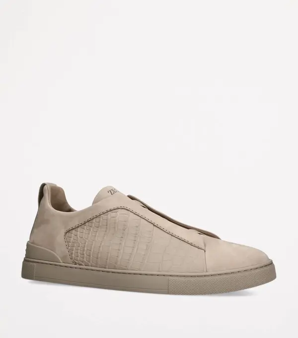 Zegna Triple Stitch Crocodile Leather Sneakers - Brown