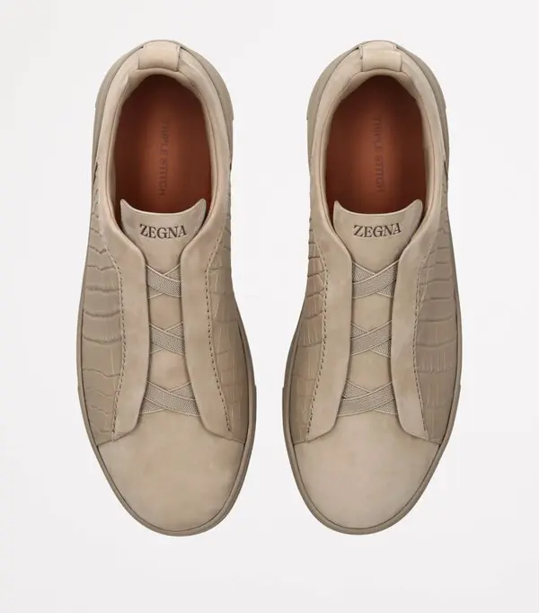 Zegna Triple Stitch Crocodile Leather Sneakers - Brown
