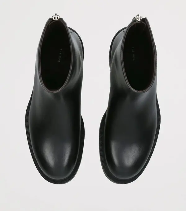 THE ROW Nobilis Fast Leather Ankle Boots - Black