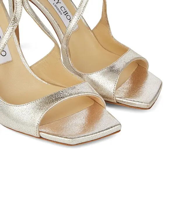 JIMMY CHOO Azia 95 Metallic Leather Sandals - Neutral