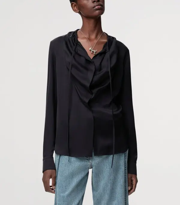 Loewe Silk-blend Satin Tie Blouse - Black