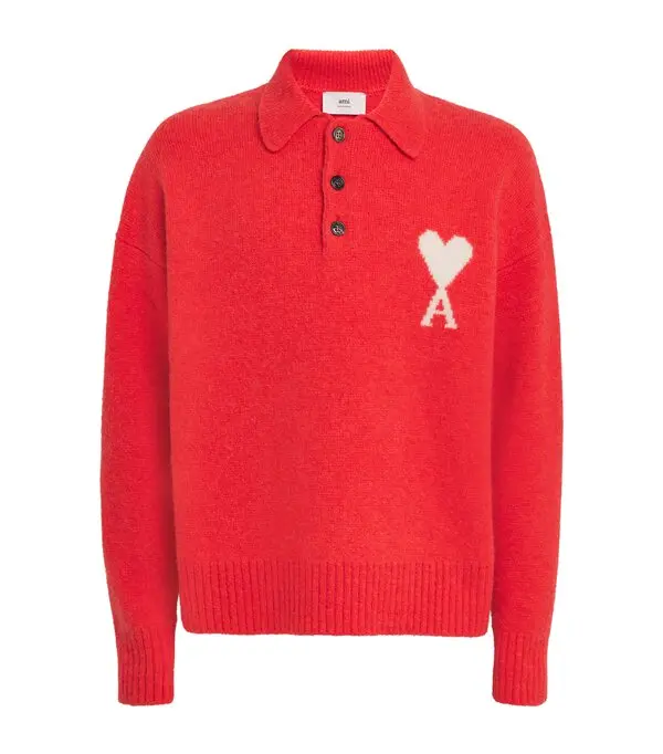 AMI Paris De Coeur Alpaca-blend Polo Sweater