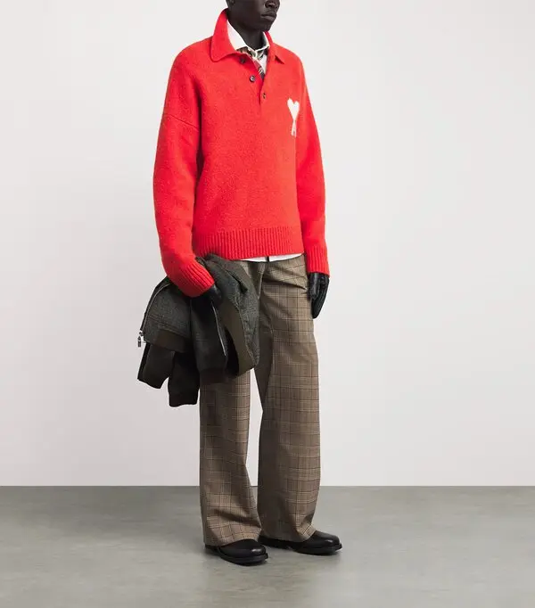 AMI Paris De Coeur Alpaca-blend Polo Sweater