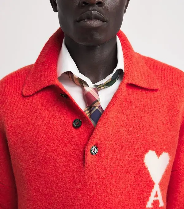 AMI Paris De Coeur Alpaca-blend Polo Sweater