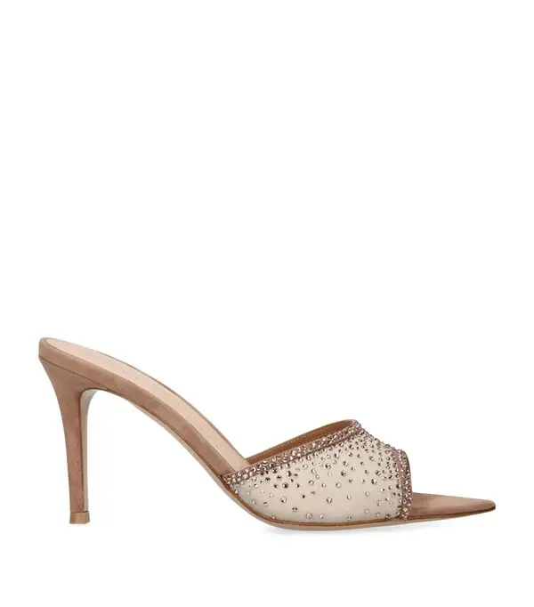 GIANVITO ROSSI Rania 85 Embellished Mules - Brown