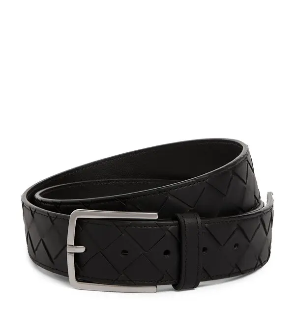 Bottega Veneta Leather Intrecciato Belt - Black