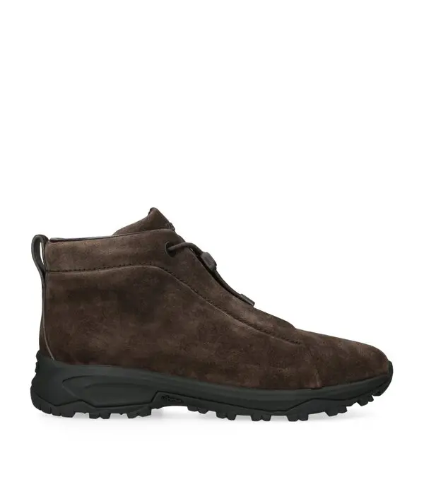 Zegna Suede Triple Stitch Vetta Sneakers - Brown