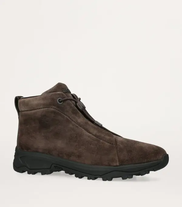 Zegna Suede Triple Stitch Vetta Sneakers - Brown