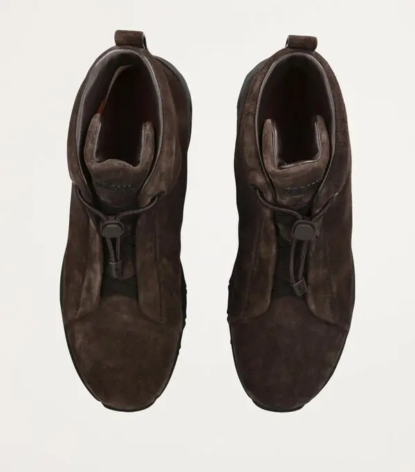 Zegna Suede Triple Stitch Vetta Sneakers - Brown