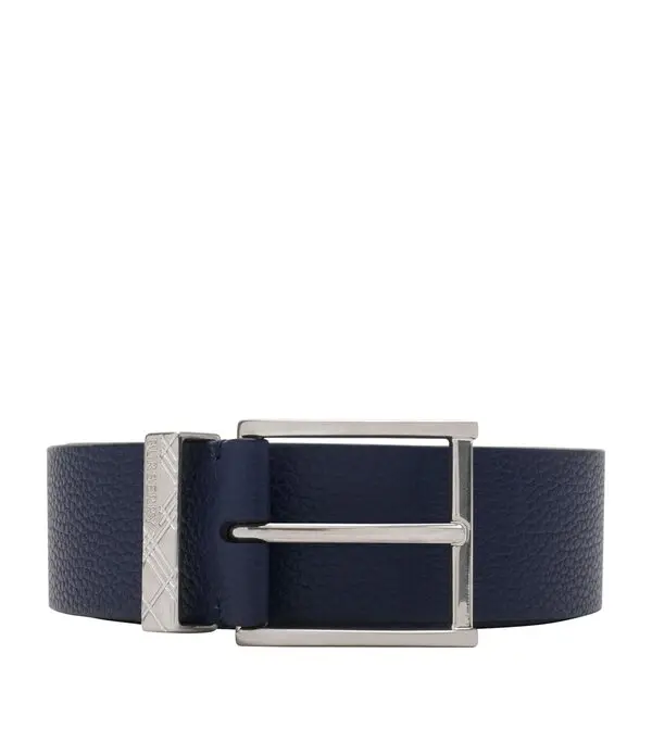 Burberry Leather Check-engraved Belt - Navy