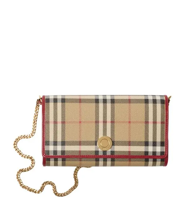 Burberry Check Chain Wallet - Burgundy