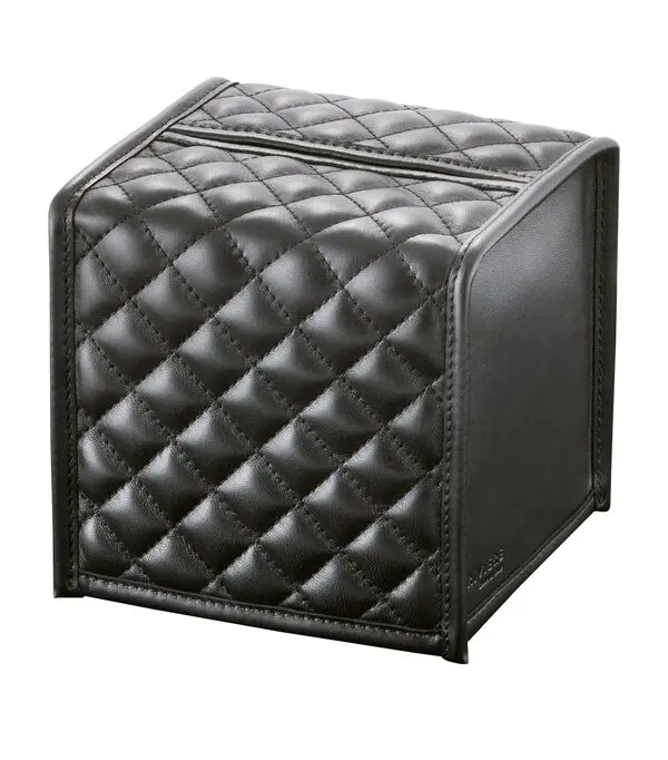 RIVIERE Quilted Leather Square Tissue Box - Black