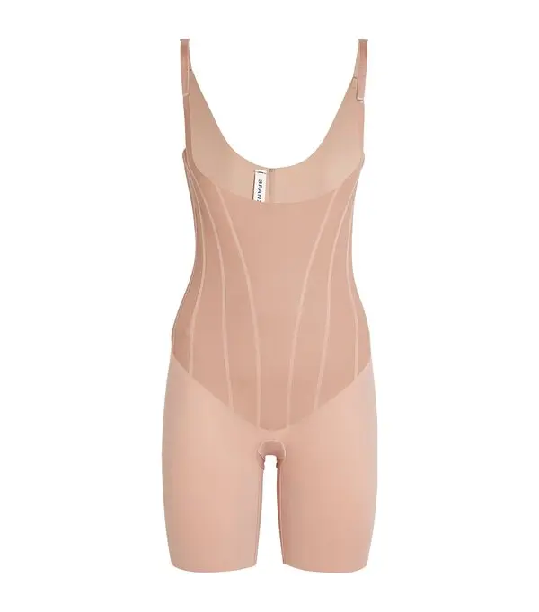 Spanx Supersculpt Total Contour Open-bust Mid-thigh Bodysuit - Beige
