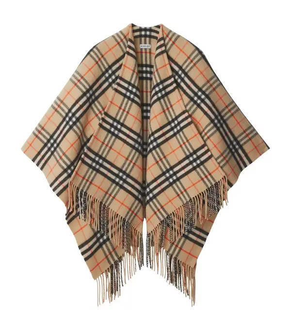 Burberry Wool-cashmere Check Cape - Beige