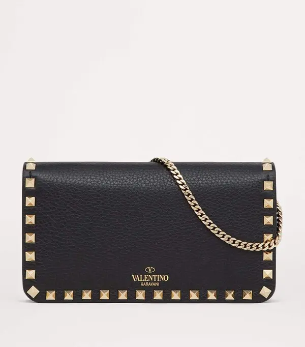 Valentino Garavani Leather Rockstud Chain Wallet - Black
