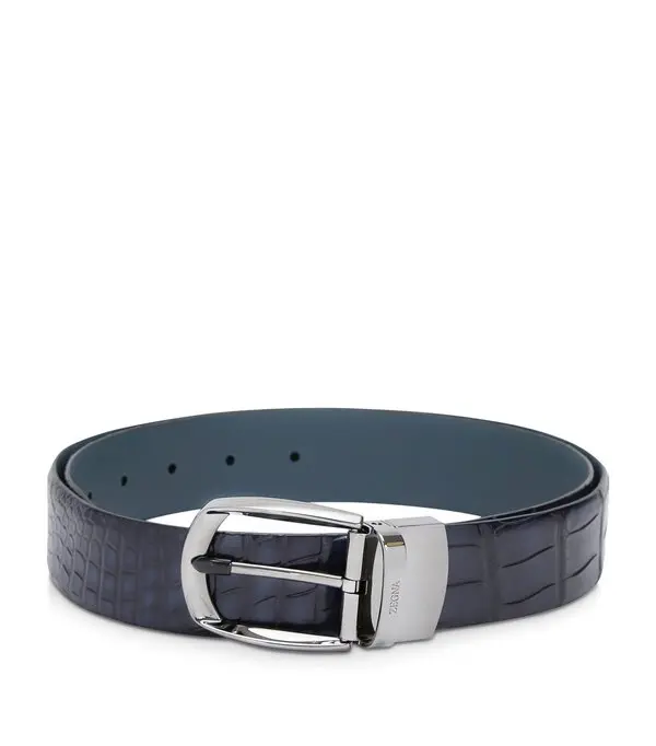 Zegna Crocodile Leather Parentesi Belt - Navy