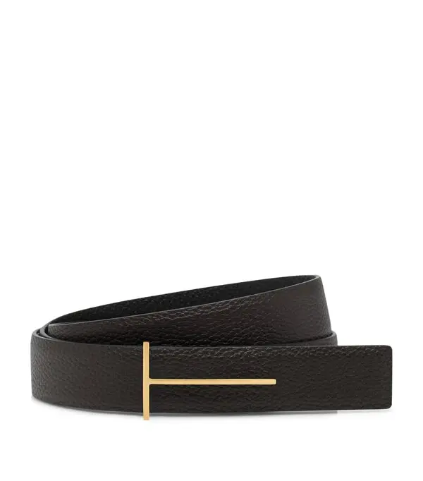 TOM FORD Calf Leather Slim T Belt - Brown