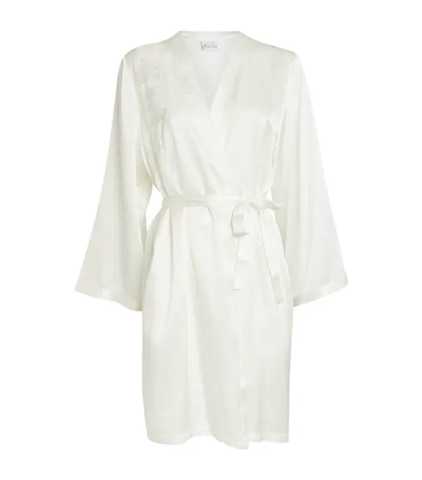 MARJOLAINE Silk Lace-trim Robe - Ivory