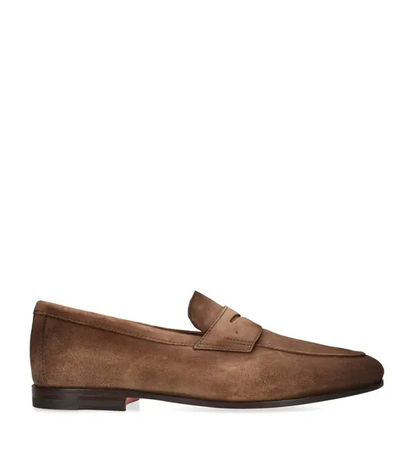 Santoni Suede Carlos Penny Loafers - Brown