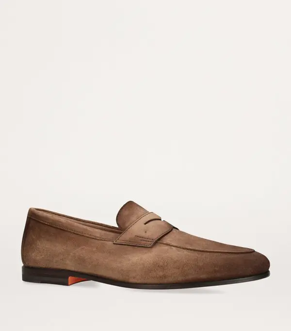 Santoni Suede Carlos Penny Loafers - Brown