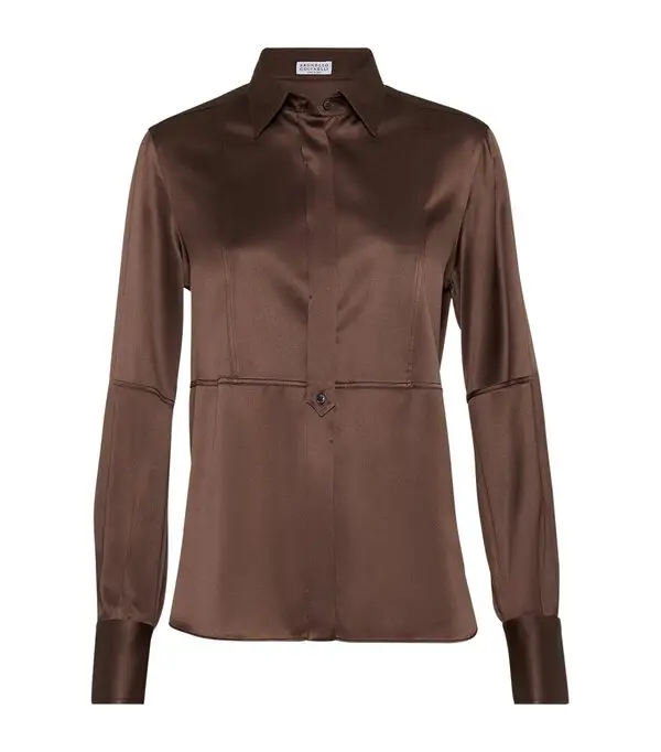 Brunello Cucinelli Stretch-silk Satin Shirt - Brown