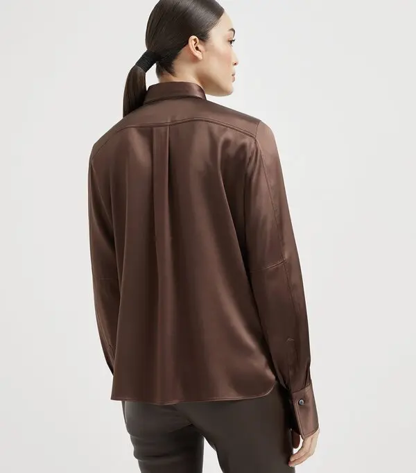 Brunello Cucinelli Stretch-silk Satin Shirt - Brown