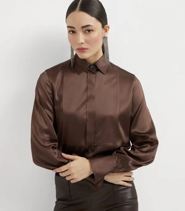 Brunello Cucinelli Stretch-silk Satin Shirt - Brown
