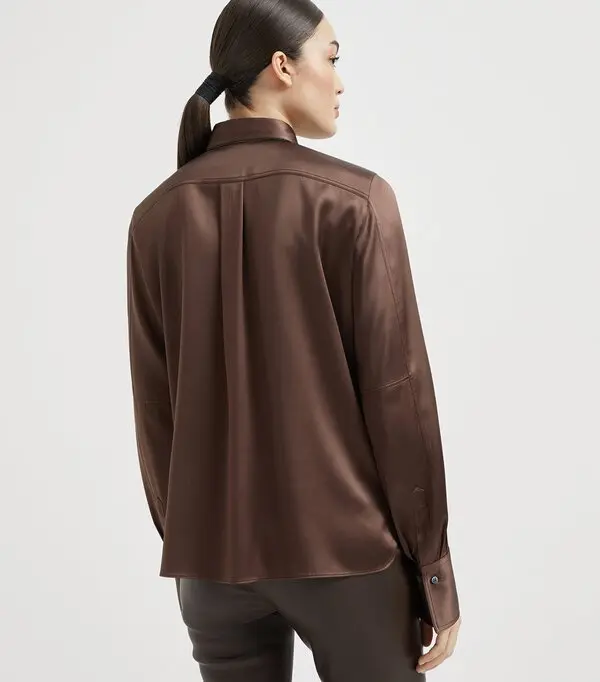 Brunello Cucinelli Stretch-silk Satin Shirt - Brown