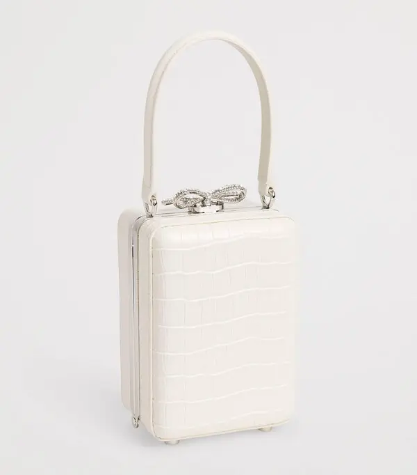 SELF-PORTRAIT Mini Croc-embossed Top-handle Bag - Ivory