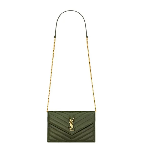Saint Laurent Leather Envelope Chain Wallet - Green