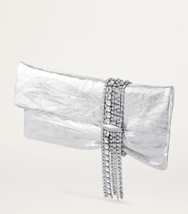 JIMMY CHOO Leather-crystal Zandra Clutch - Silver