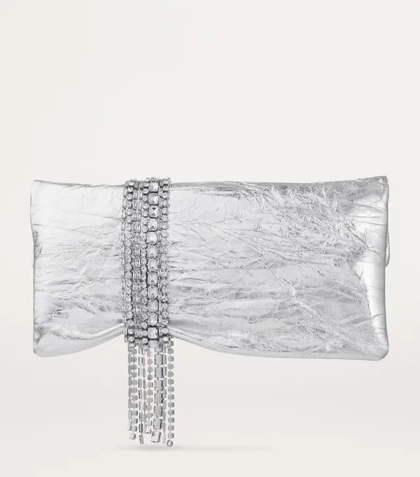 JIMMY CHOO Leather-crystal Zandra Clutch - Silver