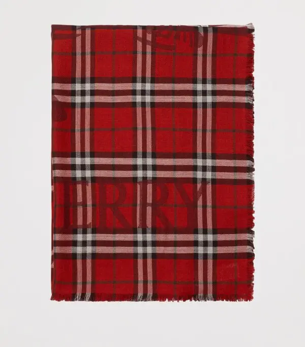 Burberry Wool-silk Wide Ekd Check Scarf - Red