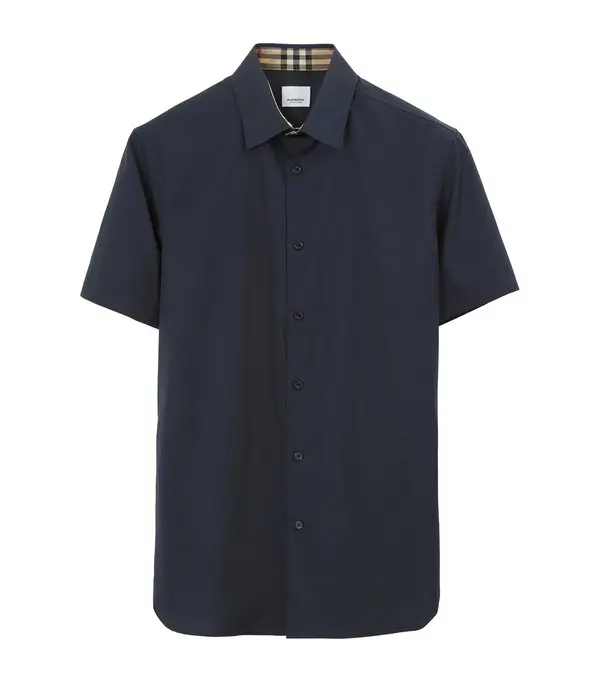 Burberry Stretch-cotton Short-sleeve Shirt - Navy