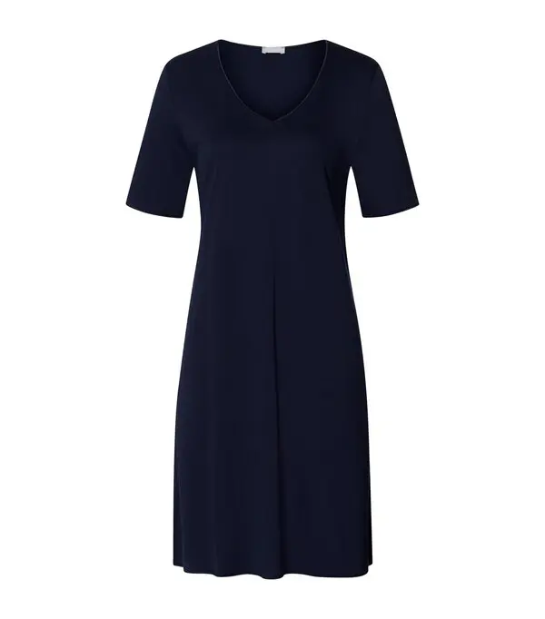 Hanro Cotton Short-sleeve Nightdress - Navy