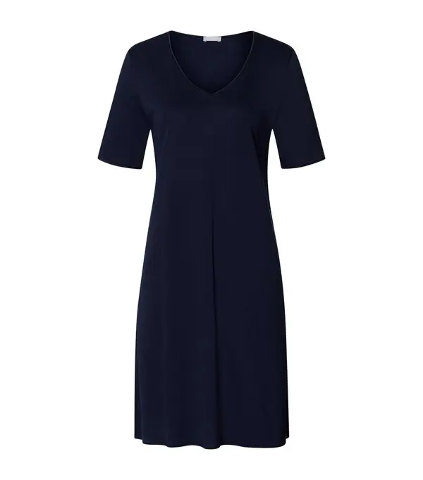 Hanro Cotton Short-sleeve Nightdress - Navy