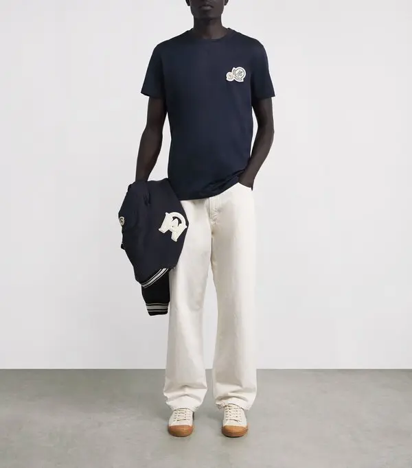 Moncler Cotton Double Logo T-shirt - Blue
