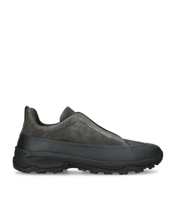 Zegna Suede Triple Stitch Monte Sneakers - Grey