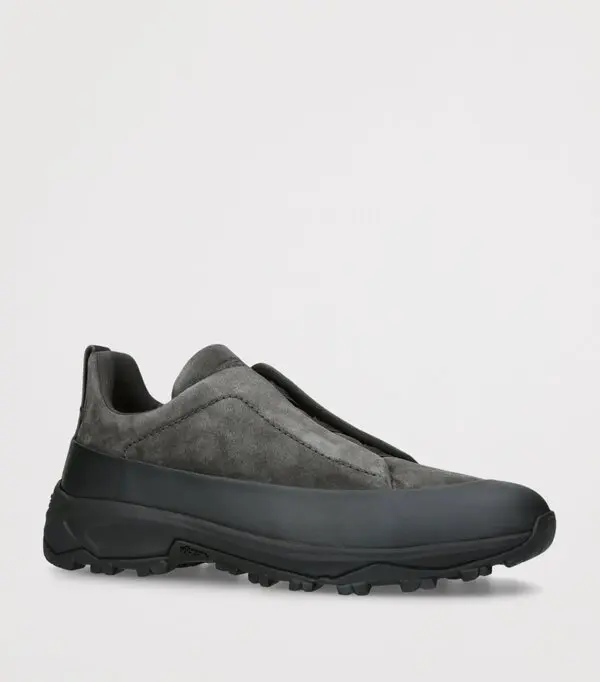 Zegna Suede Triple Stitch Monte Sneakers - Grey