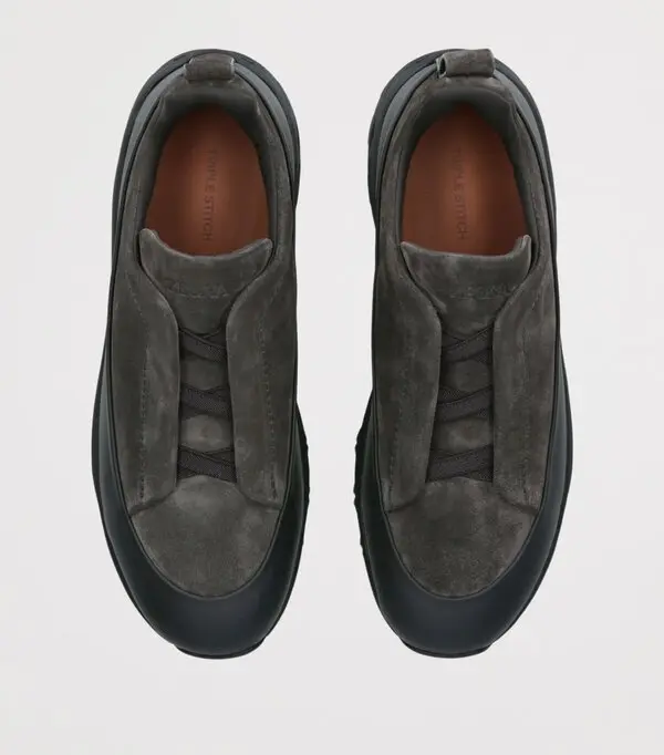 Zegna Suede Triple Stitch Monte Sneakers - Grey