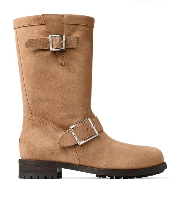 JIMMY CHOO Biker Mid Suede Boots - Beige