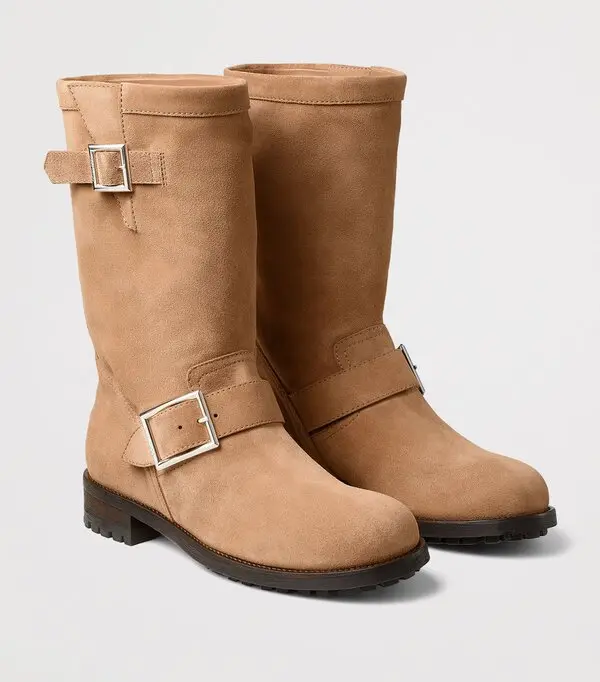 JIMMY CHOO Biker Mid Suede Boots - Beige